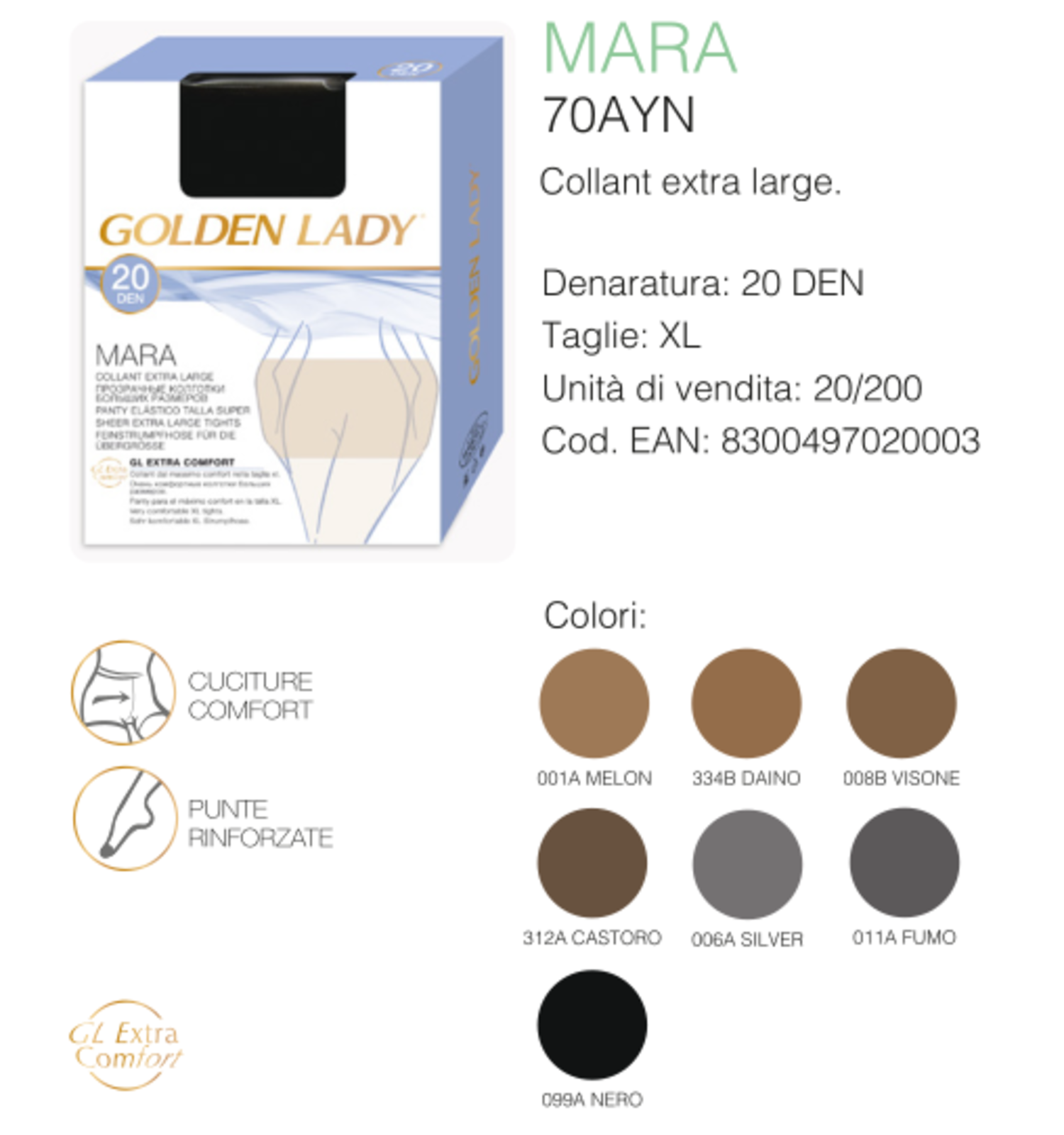 COLLANT DONNA MARA XL 70AYN GOLDEN LADY | Ingrosso CALZE E COLLANT ...